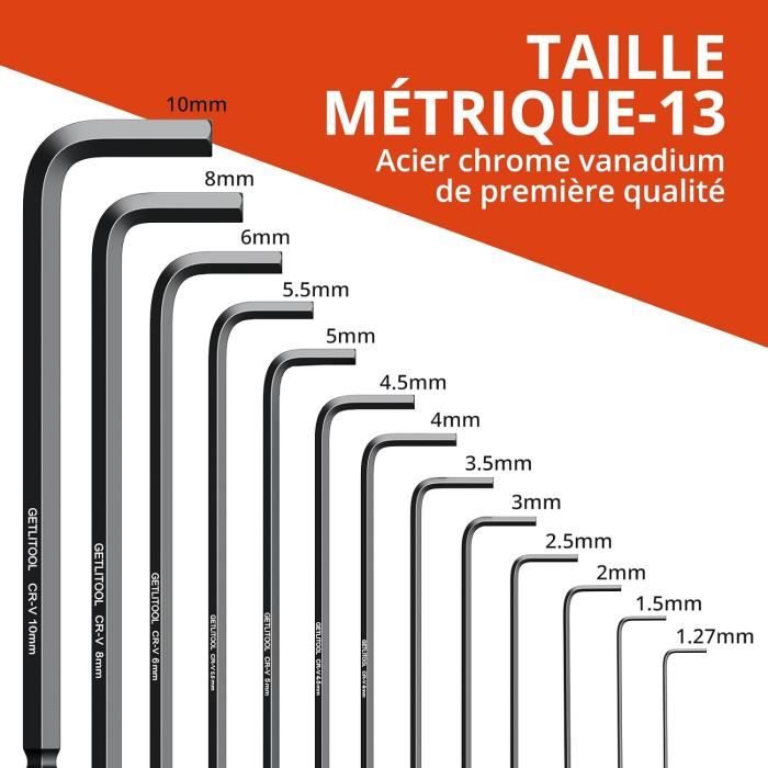 GETLITOOL 13 PCS Clés Allen Métriques Clés Hexagonales à Bout Sphérique ...