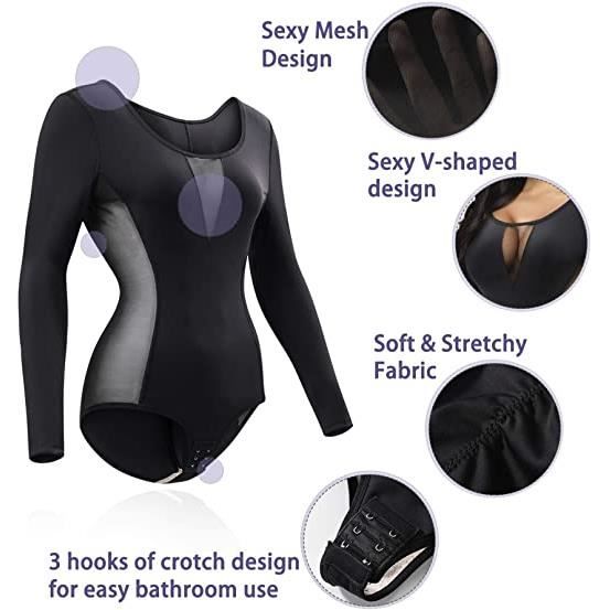 JUNLAN Bodysuit Femme Sculptante Shapewear à Manches Longues Gaine ...