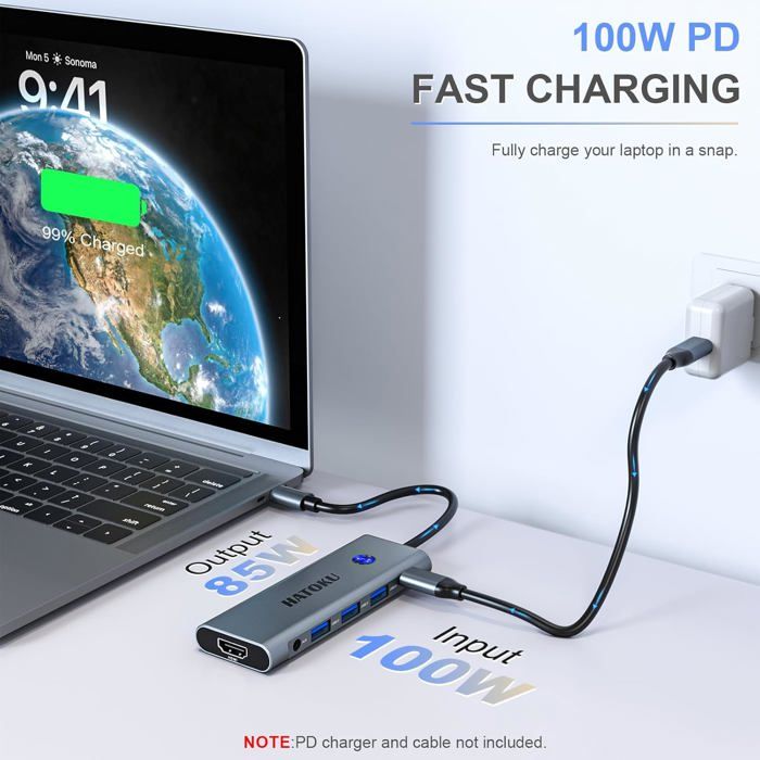 HUB USB C, 9-1 USB C HUB, Adaptateur Macbook Air avec HDMI 4K@60Hz ...