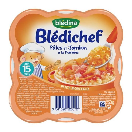 BLEDINA Blédichef Pâtes et jambon à la Romaine - 250 g - Dès 15 mois ...