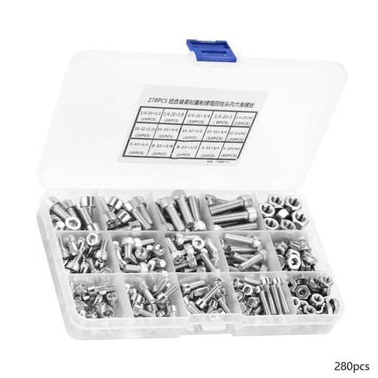 SAL Kit d'assortiment de boulons à tête hexagonale en acier inoxydable de 278pcs 7542324889389 ...