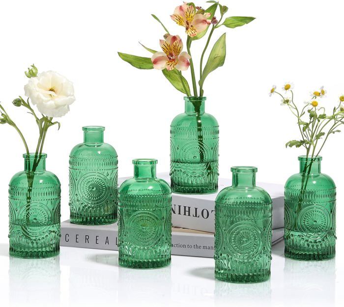 Lot De 6 Mini Vases En Verre Vintage, Mini Bouteilles Décoratives ...
