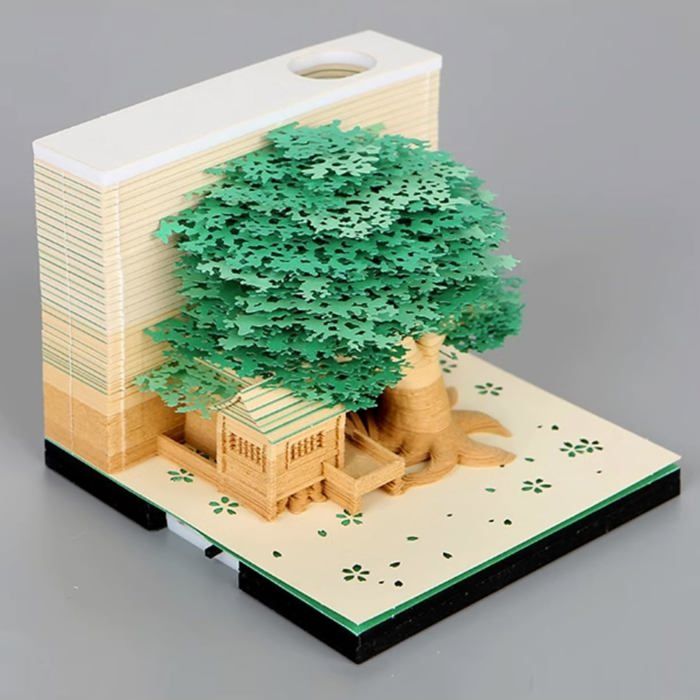 Bloc-notes 3D, non collé, Maison dans les arbres 3D (vert) art sur ...