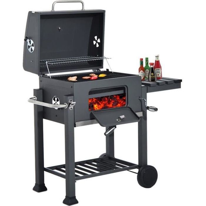 Barbecue à Charbon Grande Taille YIS 3 en 1 - Acier inox Noir - Sur ...