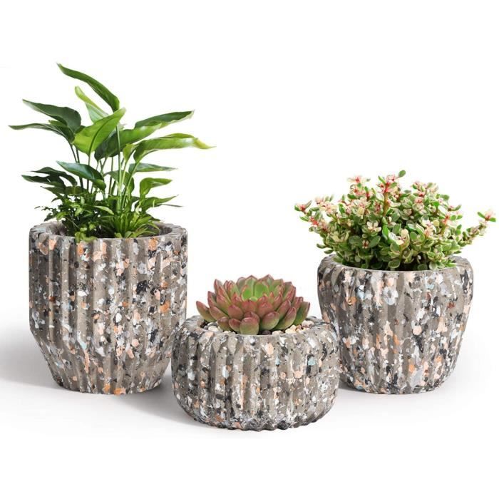 Pot de Fleur en Ciment Lot de 3,8cm Ciment Succulentes Pot Set ,Cache ...