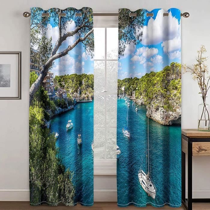 Rideau Occultant Thermiques Phonique 3D u Paysage De Bateau De Mer ...