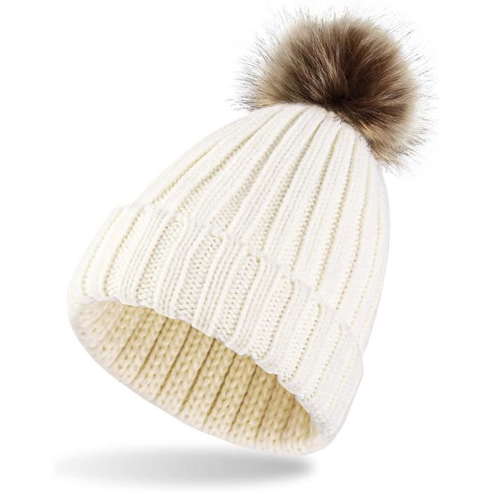 Bonnet Femme Hiver Bonnet Tricoté D'Hiver En Coton Avec Cordon Epais ...