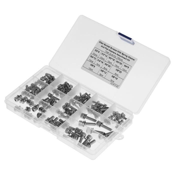 EJ.life vis à tête creuse 136 pièces vis à six pans creux en acier inoxydable assortiment de vis ...