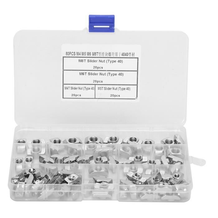 EJ.life Écrou coulissant à rainure en T 80 pièces écrous coulissants à fente en T M4 M5 M6 M8 ...