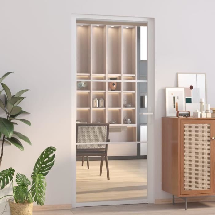 CHN Porte intérieure 93x201,5 cm Blanc Verre ESG et aluminium A01 ...