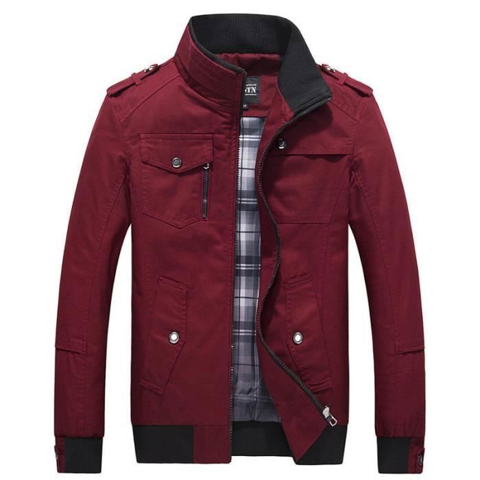 Veste Homme Multi-poche Mi-saison Mode 100% Coton Couleur unie Casual ...