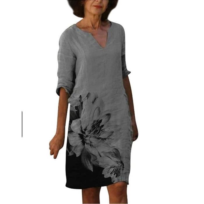 Mini Robe Femme Été Decontractée Imprime Robe De Plage Mode Rétro Col V ...