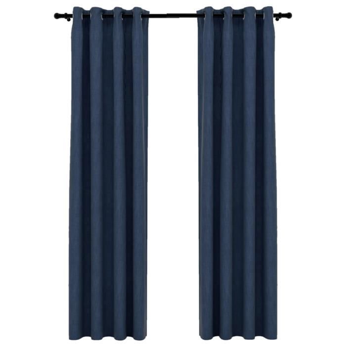 Rideaux occultants Aspect lin avec œillets 2 pcs Bleu 140x245cm ...