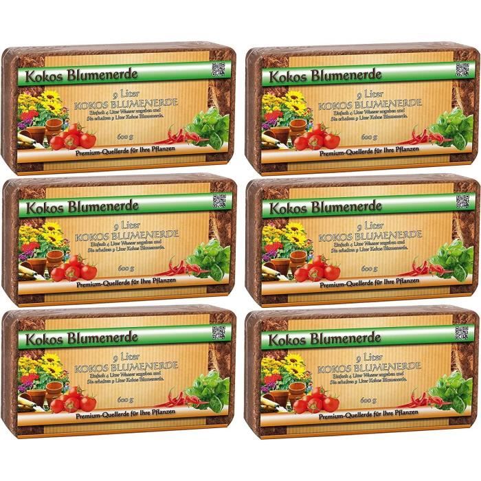 Brique d'humus - Terre de Noix de Coco sans Tourbe - 50 L - 6 x 600 g88 - Cdiscount Jardin