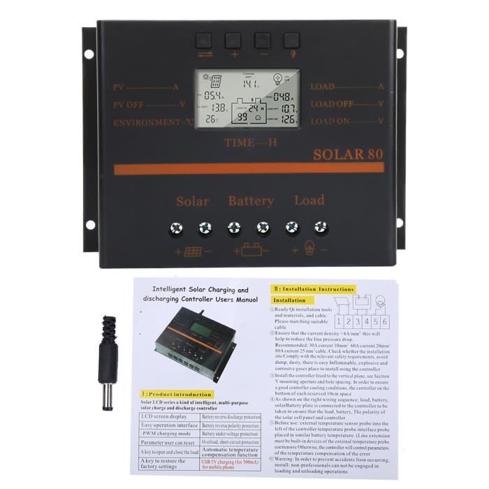 Contrôleur de solaire - SURENHAP - Solar80 - 80A - 12V/24V - Écran LCD et USB - Cdiscount Bricolage