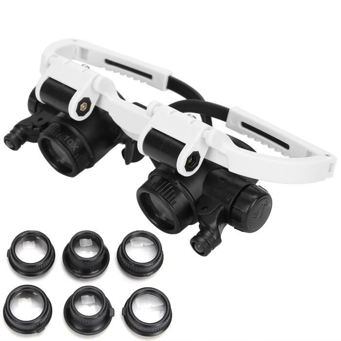 Loupe montée sur la tête VINGVO - Serre-tête avec lumière LED mains libres pour bijoutier et ...