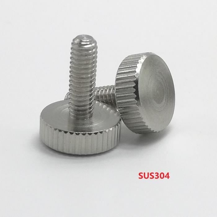 304 stainless steel-M5 x 30mm 3pcs -Vis à tête plate moletée en acier ...