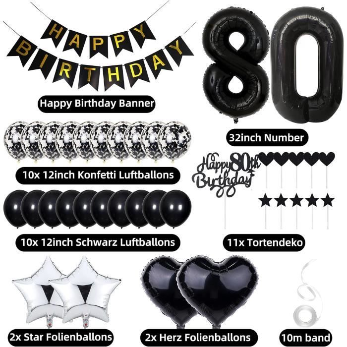 Ballon 80E Anniversaire Décoration De Fête Noir Décoration De Gâteau ...