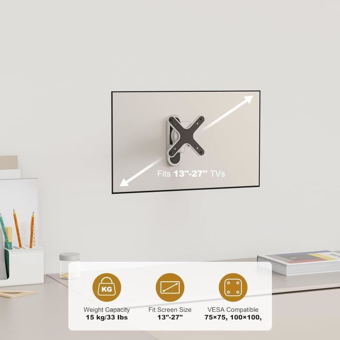 Support Mural Écran Pc S1911 Orientable Inclinable Universel 13-32" (33 ...