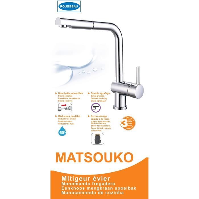 ROUSSEAU Robinet mitigeur de cuisine Matsouko - Avec douchette - Gris ...
