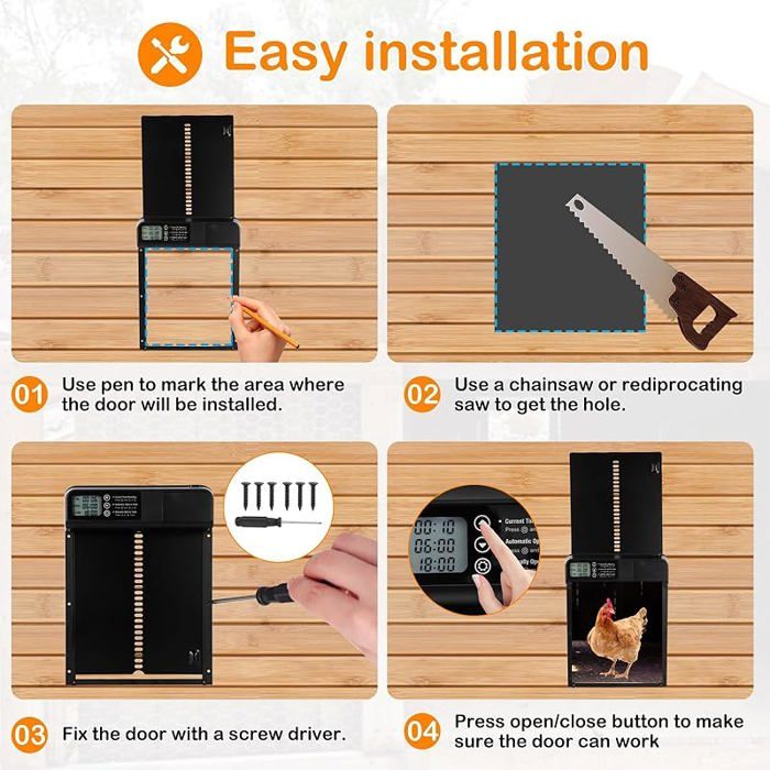Porte Automatique Poulailler Avec Minuterie Design Anti-pincement Écran ...
