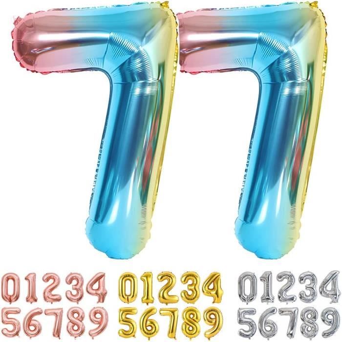 Foil Ballons Chiffre 77 Dégradé Bleu, Grands Ballon Numéro 0 1 2 3 4 5 ...