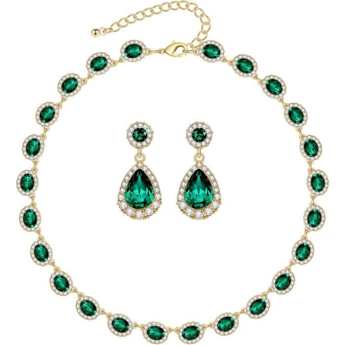 Parure Collier Et Boucles D'Oreilles En Cristal Transparent Et Oxyde De ...