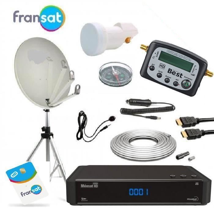 PACK SATELLITE CAMPING FRANSAT Trepied + Parabole pliable + Récepteur Fransat + Kit LNB SINGLE ...