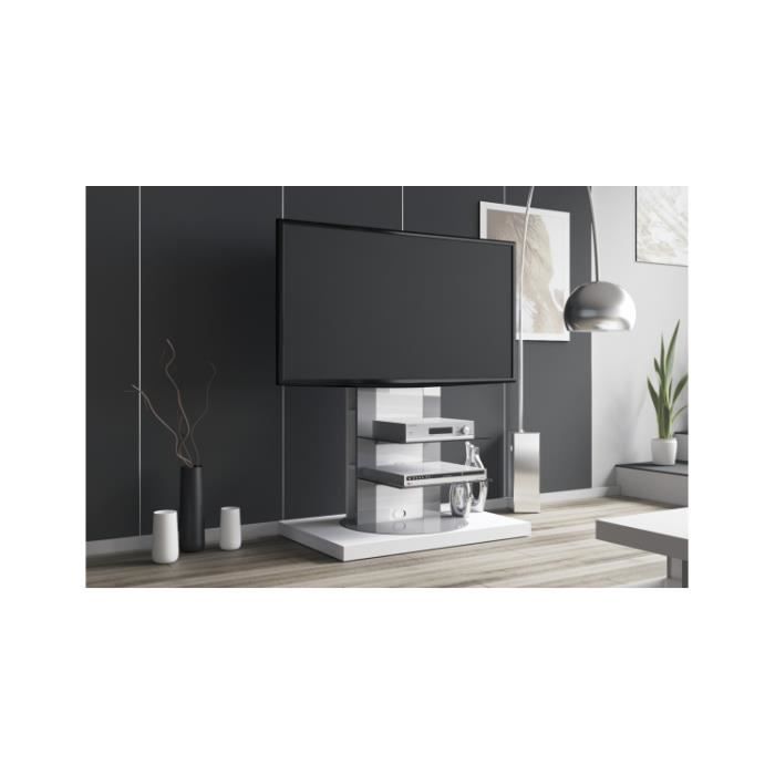 Meuble TV design rotatif 126 cm x 90 cm x 59 cm - Blanc - CARELLIA ...