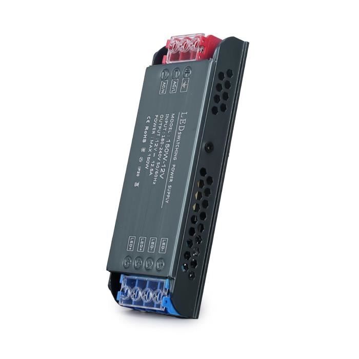 Transformateur 220V 12V Led Driver 150W, Ultra Mince Transfo 12,5A Adaptateur Alimentation, 220V ...