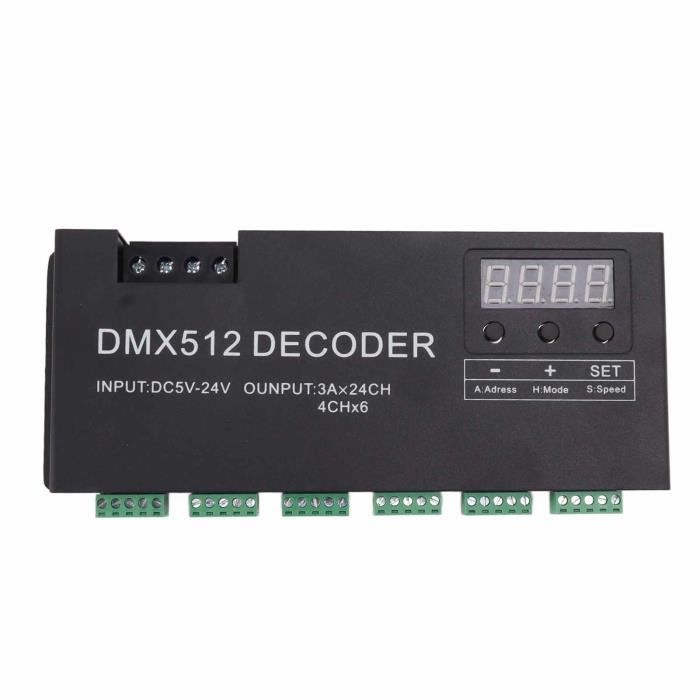 YEN- Décodeur DMX 24 canaux Affichage numérique RGBW DMX512 Contrôleur de LED à gradation pour ...