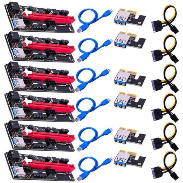 6PCS PCI-E Carte graphique Câble Riser Card USB VER009S Extender Câble ...