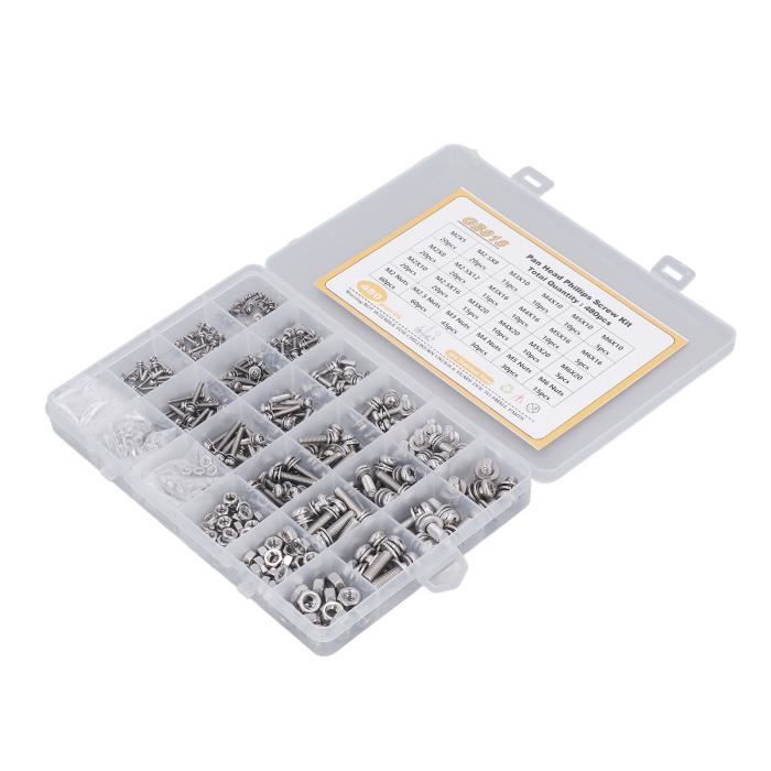 EJ.life Kit de rondelles à vis en acier inoxydable 480 pièces Kit de vis tête cylindrique croix ...