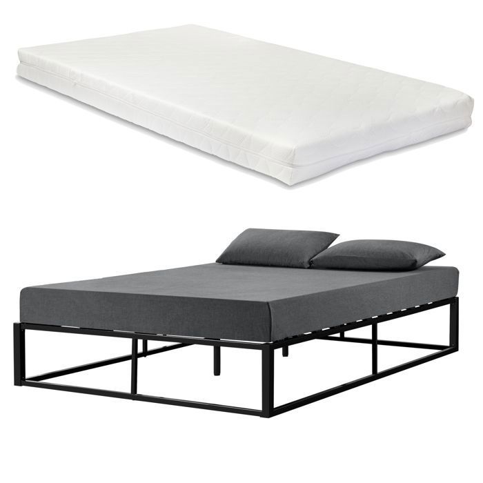 Cadre de Lit Double Kreta avec Matelas Noir Mat 200 x 160 cm ...