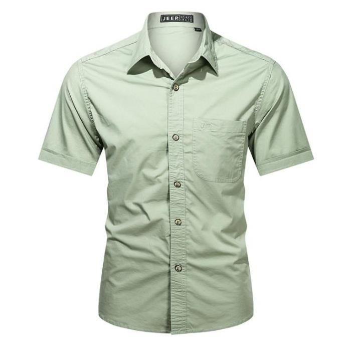 Chemise Homme Ete Manches Courtes Couleur Unie Casual Chemisette Coton ...
