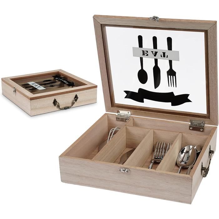 WPAJIRZO Range-couverts avec couvercle, boîte à couverts eois, 5 ...