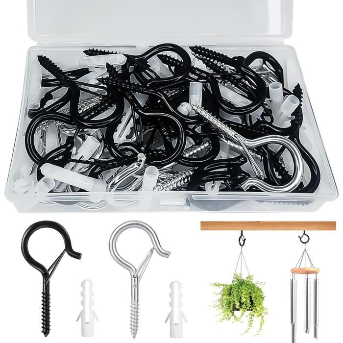 Lot De 40 Vis À Crochet Avec Sécurité, Crochet À Visser Avec Boîte De Rangement, Crochets À ...