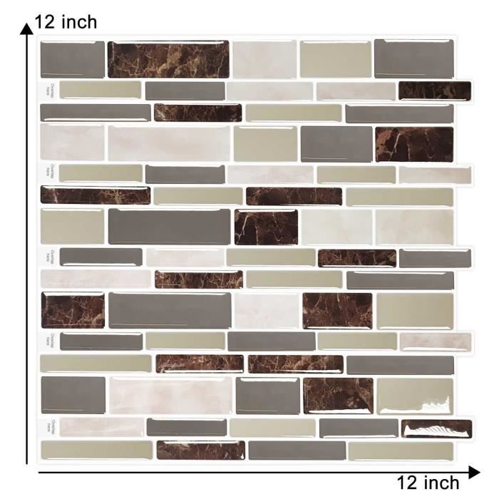 6 Pièces Carrelage Adhesif Mural Autocollant Mosaïque Carreau Ciment 3D ...