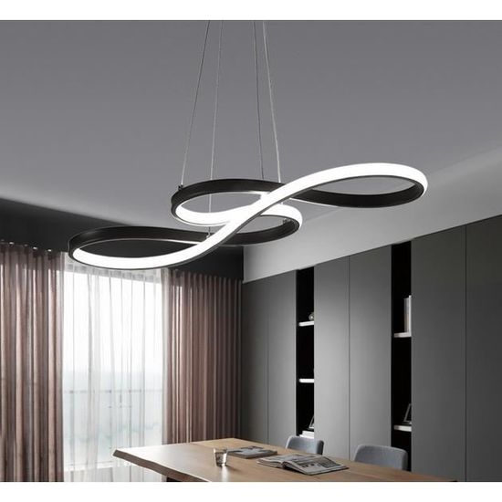 Lustre - suspension LED Courbé Noir dimming avec télécommande Lustre ...