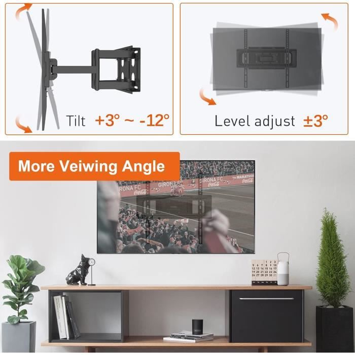 Support TV Mural pour Écrans 32 à 70 Pouces (81-177cm), Orientable et ...