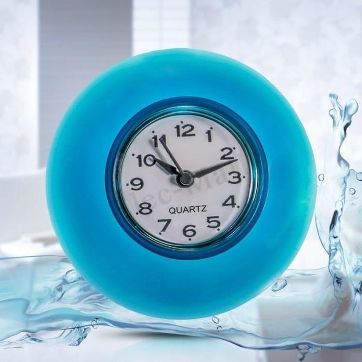 Mini horloge murale ronde avec ventouse et décor de salle de bain ...