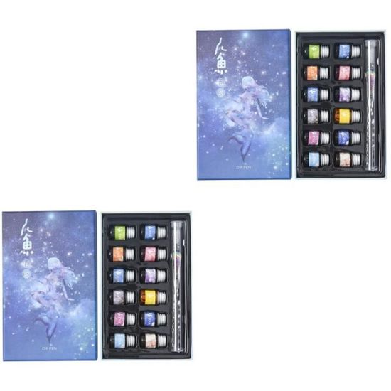26 PCS Mermaid motif STRAIN STAR GLASTEN INK SETTE ÉTUDIANT AVEC BOÎTE ...