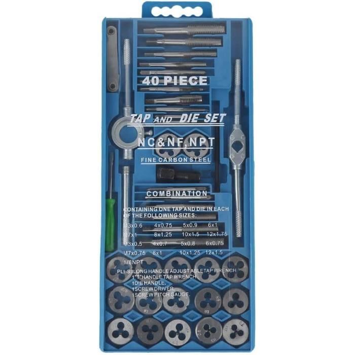 Coffret de 40 Pièces Tarauds et Filières en Acier Allié au Tungstène ...