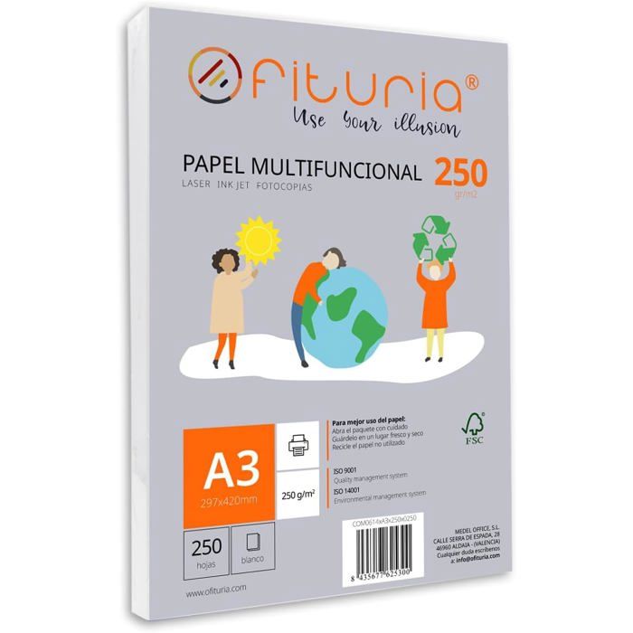 Ramette de papier A3 - EDILIX - 250 feuilles - 250 g/m² - Blanc ...