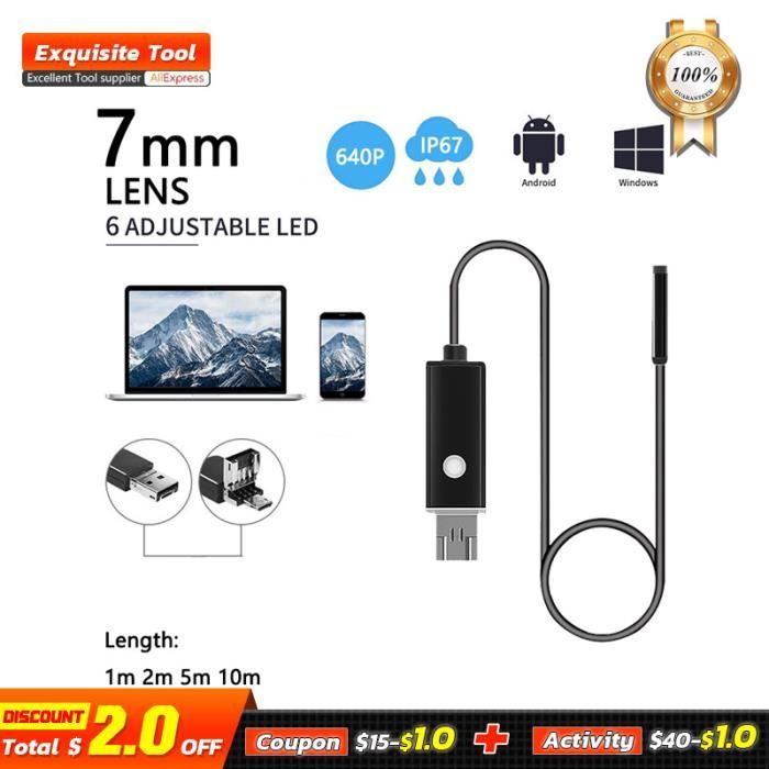 5 m - Caméra endoscopique 7mm,Flexible IP67 étanche, Micro USB, Inspection 6led, Endoscope ...