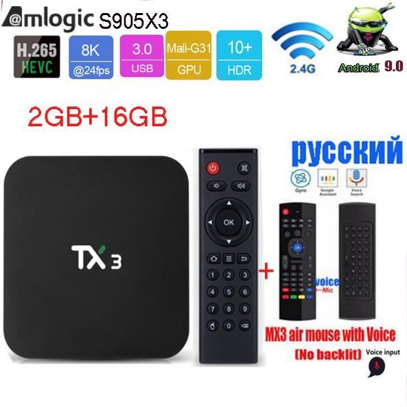 Ue Plug - 2G 16G mx3 voix - boîtier TV TX3 Amlogic S905X3, Android 9 ...