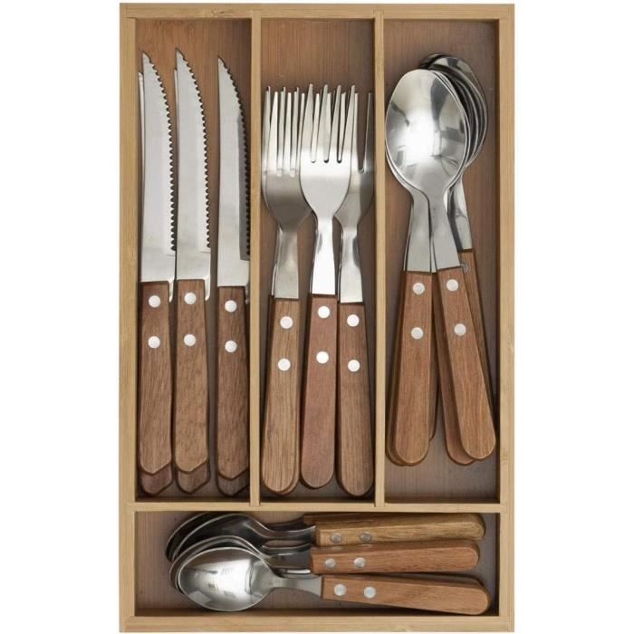 Ménagère en INOX 24 Pièces avec RangeCouverts en Bois Collection ...