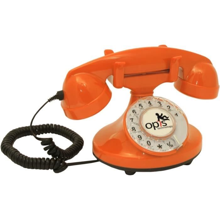 OPIS FunkyFon Cable : Téléphone Filaire à Cadran Rotatif au Style ...