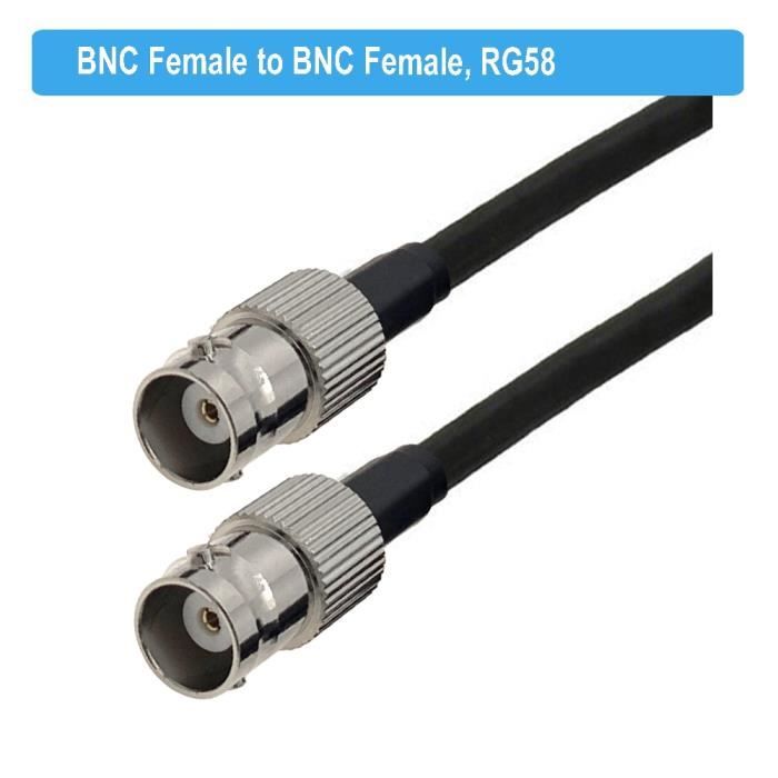 Bnc f à bnc f - 15m - Câble Coaxial RG58 BNC mâle à BNC mâle, connecteur à sertir 50 Ohm, Double ...