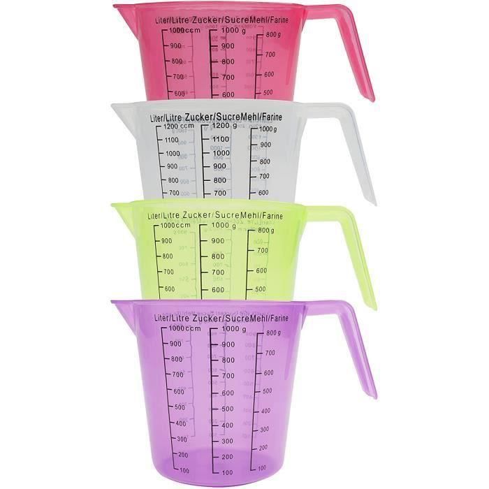 Verre Doseur Plastique Transparent (Lot de 4) - 1 L / 1000 ML - sans BPA avec Bec Verseur ...